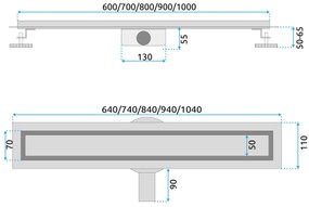 Rea Neox Pro, odtokový žlab 60 cm s rotačním sifonem, zlatá matná, REA-G2743