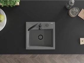 Mexen Milo, granitový dřez 435x410x171 mm, 1-komorový, šedá s černým sifonem, 6505441000-71-B