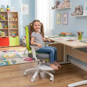 Dětská rostoucí židle Neoseat KINDER WHITE PLUS — látka, šedá / zelená