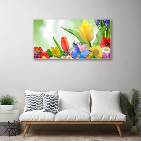Obraz na skle Motýl Květiny Příroda 140x70 cm