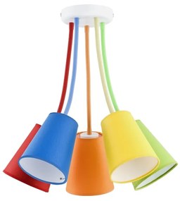 TK LIGHTING Bodový lustr - WIRE 2107, Ø 70 cm, 230V/15W/5xE27, oranžová/žlutá/zelená/modrá/červená