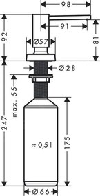 HANSGROHE Hansgrohe, příslušenství, dávkovač mycích prostředků A51, 500 ml, chromová, HAN-40448000