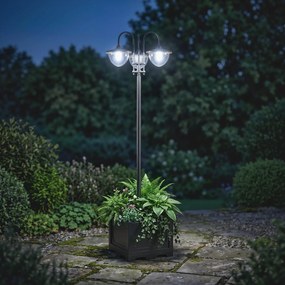 Outsunny solární světlo zahradní světlo 3-hlavová lampa s podstavcem květináče, vodotěsné, nerezová ocel, 60x55x189cm| Aosom