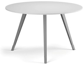 Konferenční stůl PRIMO ZEN, průměr 120 cm, šedostříbrná podnož, bílá