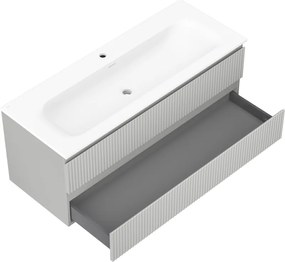 Mexen Rivel, koupelnová skříňka 120 cm s umyvadlem Vela, 2 zásuvky, drážkovaná, šedá matná/bílá, 91A20-12047-2-BFF62-W23M0