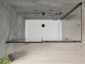 Mexen Omega, sprchový kout s posuvnými dveřmi 140 (dveře) x 80 (stěna) cm, 8mm čiré sklo, černý profil + slim sprchová vanička bílá s černým sifonem, 825-140-080-70-00-4010B