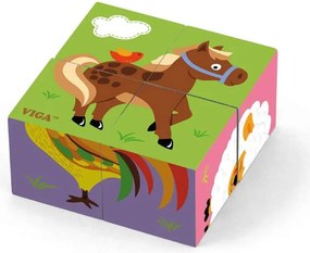 Dřevěné puzzle kostky pro nejmenší Viga Farma
