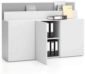 PLAN Kancelářská přístavná skříňka ke stolu LAYERS, dlouhá, bílá / šedá