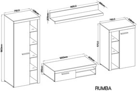 Obývací stěna RUMBA Bílá + beton