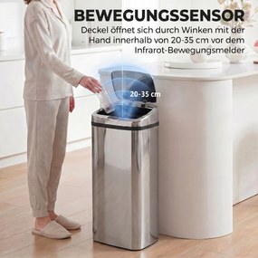 HOMCOM Automatický odpadkový koš se senzorem Odpadkový koš kuchyňský nerez 50/68L Stříbrná (50L) | Aosom