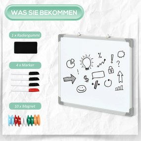 HOMCOM Magnetická tabule 60x1,8x45cm se 4 fixy, 1 gumou, 10 magnety, stojánkem a držákem na zeď | Aosom.de
