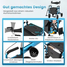 Costway Rollator s pneumatikami, skládací a lehký se sedadlem 2 v 1 invalidním
