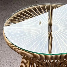 Outsunny Kulatý konferenční stolek Konferenční stolek se skleněnou deskou Dutý bubnový design Zahradní stolek na terasu Kovová béžová |