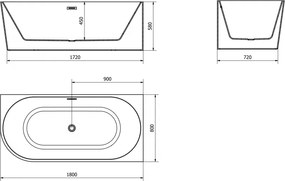 Mexen Mia, volně stojící rohová vana, pravá, 180 x 80 cm, bílá-černá, chromový přepad, 52691808075P-01
