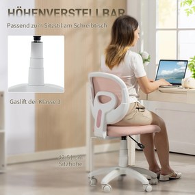 HOMCOM Kancelářská židle, ergonomická židle s C-tvarovanou opěrkou zad, výškově nastavitelná, růžová
