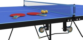 SPORTNOW stůl na stolní tenis venkovní skládací se síťkou válečky 2 pálky 3 míčky ocel modrá 274x1525x76cm pro zahradu a volný čas | Aosom.de