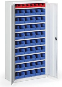 Skříň s plastovými boxy BASIC - 1800 x 400 x 920 mm, 8xA/54xB, šedá/šedé dveře