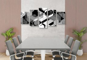 5-dílný obraz abstraktní geometrie v černobílém provedení - 200x100 cm