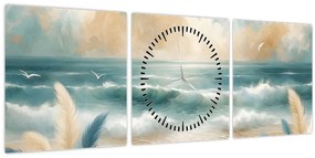 Obraz - Malovaná pláž v lehkých barvách (s hodinami) (90x30 cm)