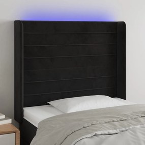 Čelo postele s LED černé 83 x 16 x 118/128 cm samet 3124220