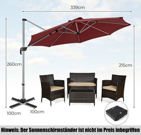Costway Ø 330 cm slunečník s klikou a UPF 50+ a 360° otočný, červený
