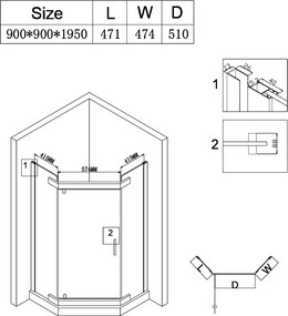 BPS-koupelny Pětiúhelníkový sprchový kout KZ91B 90x90 chrom/transparent - bez vaničky