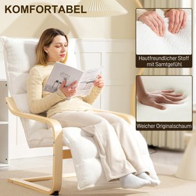 HOMCOM Relaxační Křeslo, Polstrované Lounge Křeslo s Nastavitelným Opěrkou Nohou, Sherpa Fleece pro Obývací Pokoj, Houpací Křeslo s Opěrkami, Čtecí K…