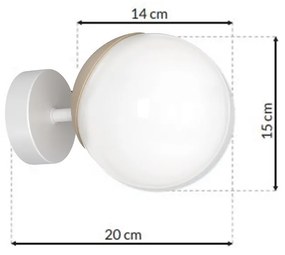 Nástěnné svítidlo Sfera, 1x bílé skleněné stínítko, w/dřevo
