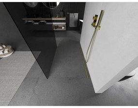 Mexen Kioto, sprchová zástěna Walk-In 130 x 200 cm, 8mm šedé sklo, zlatý matný profil, 800-130-002-55-40