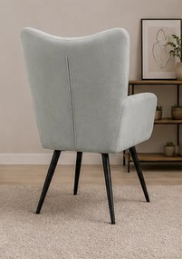 křeslo relaxační, s podnožkou, odpočinkové, ušák, kov/samet, 98x63x69 cm, černá/světle šedá, Dekorino KR20260012