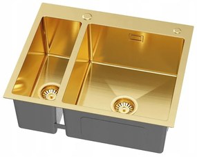 Erga HD, 1,5-komorový ocelový dřez 610x510x210 mm s dávkovačem saponátu, broušená zlatá, ERG-MLS-HD6151G