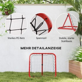 HOMCOM Odrážedlo pro fotbal, skládací fotbalové odražedlo 63 x 63 cm Nastavitelná fotbalová branka pro baseball basketbal, kovová, červená barva