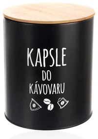 Orion Dóza na potraviny, plechová, černá, s bambusovým víkem, KAPSLE DO KÁVOVARU