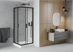Mexen Rio, čtvercový sprchový kout 70 x 70 cm, 6mm čiré sklo, černý profil + bílá sprchová vanička RIO, 860-070-070-70-00-4510