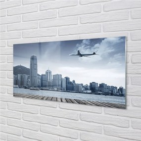 Obraz na skle Letadel mraky město 120x60 cm