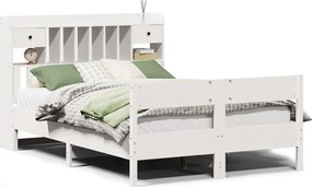 Postel s knihovnou bez matrace bílá 140x190 cm masivní borovice 3323039