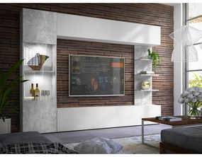 Obývací stěna Alemiko, Osvětlení: osvětlení LED - bílé, Barva dřeva: bílý / beton