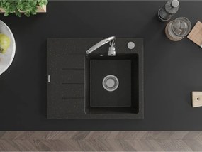 Mexen Ben, 1-komorový granitový dřez 600x500x190 mm, pravý + chromový sifon, černá-zlatá metalíza, 6523605000-75
