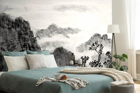 Samolepící tapeta černobílá čínská malba země
