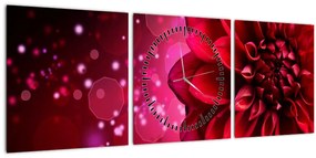 Obraz červené květiny (s hodinami) (90x30 cm)