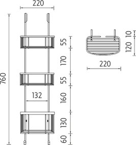 Nimco Závěsná police třípatrová černá - TRC 03-90
