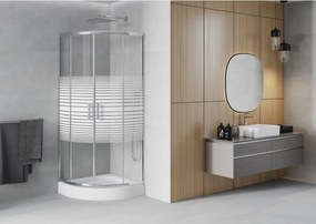 Mexen Rio sprchový kout 90 x 90 cm, pásy s chromovým profilem + bílá sprchová vanička Rio, 863-090-090-01-20-4710