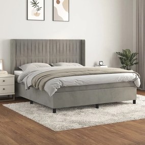 Box spring postel s matrací světle šedá 160x200 cm samet,  3132807