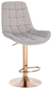 Velurová barová židle PARIS - světle šedá na zlaté podstavě