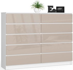 Komoda K160 10SZ bílá/cappuccino lesk