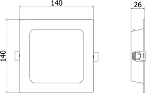 Mexen LDRR, LED stropní svítidlo pro zapuštění 14 x 14 cm, 9W, studená - 6500K, 720 lm, černá - L211-014-0965-70