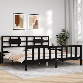 Rám postele s čelem černý 200 x 200 cm masivní dřevo 3192580