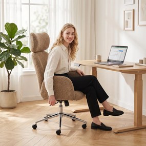 HOMCOM Bouclé kancelářské křeslo do home office – nastavitelná opěrka hlavy, houpací funkce, hnědé