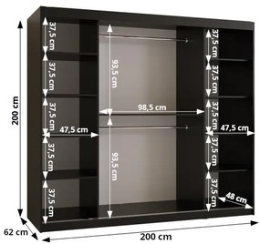 Šatní skříň DREWNO Abika 200/200/62 barevné provedení: černý mat