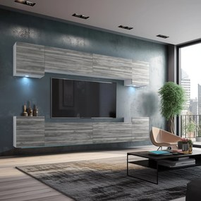 Obývací stěna Belini Premium Full Version šedý antracit Glamour Wood+ LED osvětlení Nexum 71  NEX 4/0/W/GW1/0/0/PP
